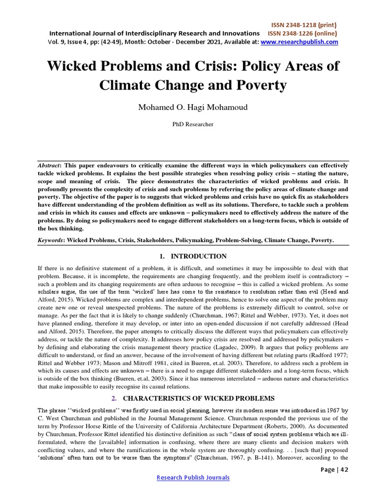 Wicked Problems and Crisis: Policy Areas of Climate Change and Poverty ...