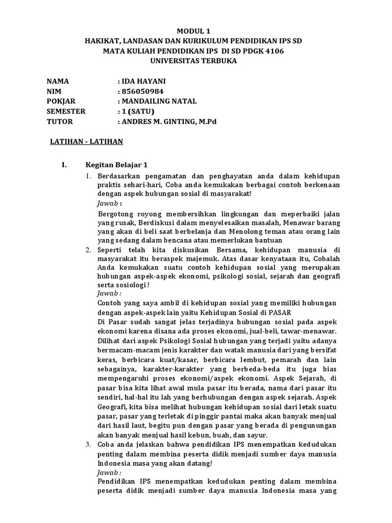 Latihan Modul 1 KB1, KB2, KB3 Pelajaran Ips | PDF