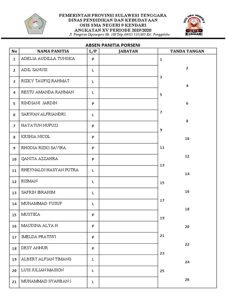 Absen Panitia Porseni - Doxc.190 | PDF