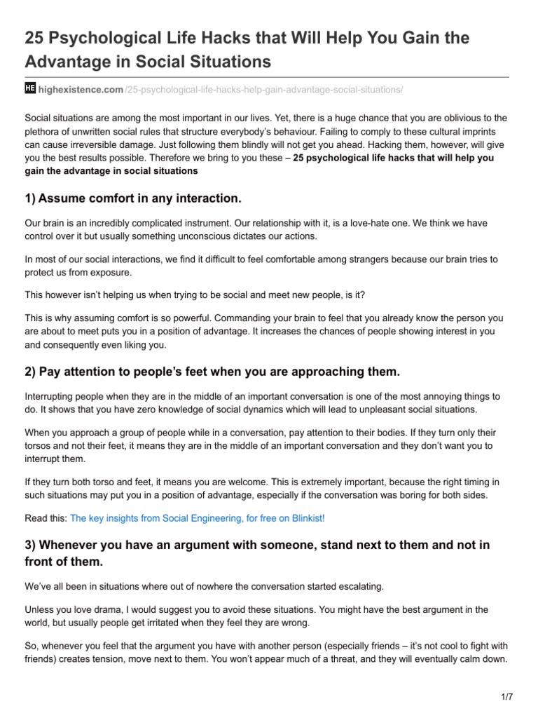 25 Psychological Life Hacks | PDF | Body Language | Conversation