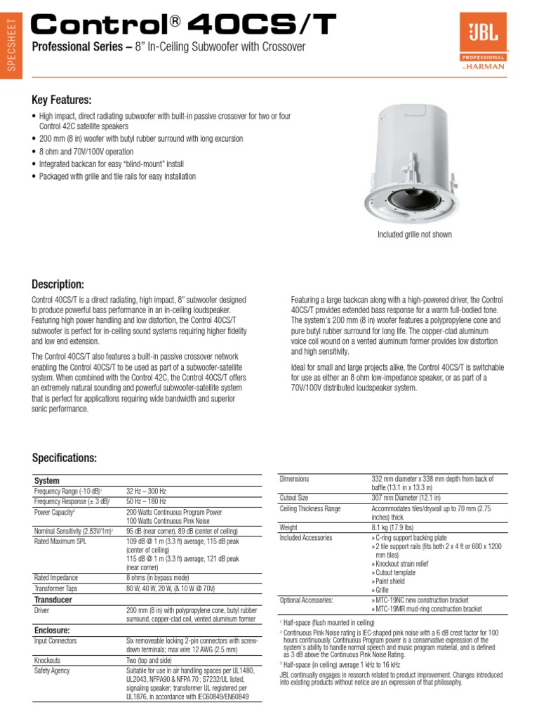 12-Control 40CS-T Spec Sheet | PDF | Loudspeaker | Electronic Engineering