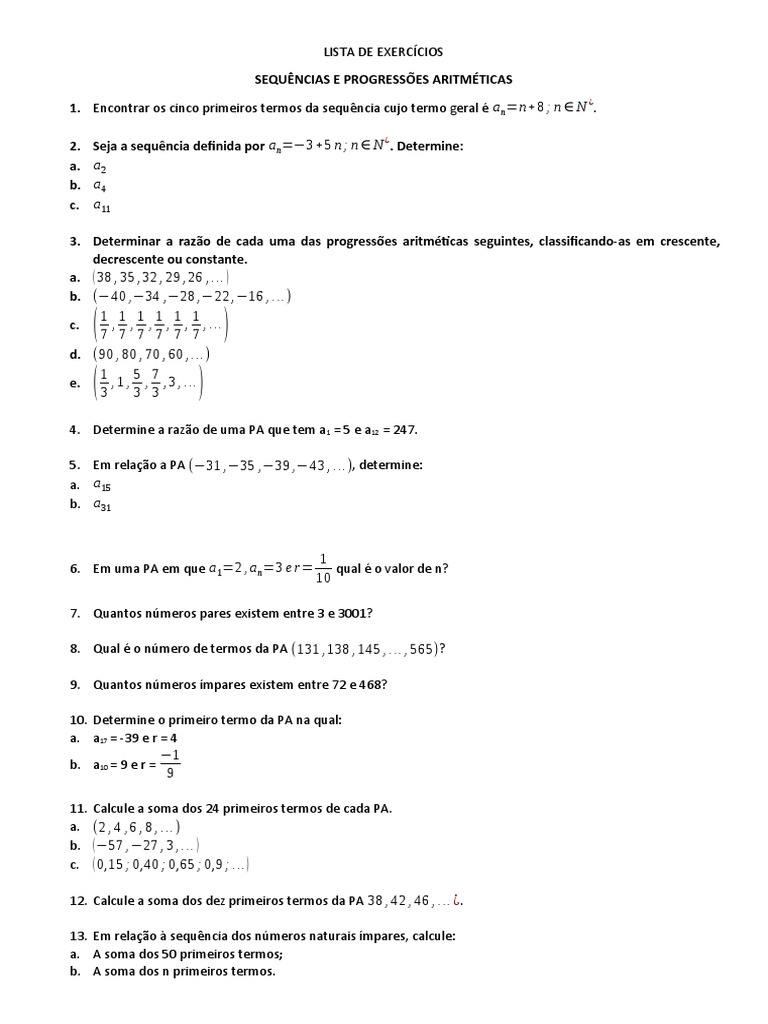 Lista Sobre Sequências e PA | PDF