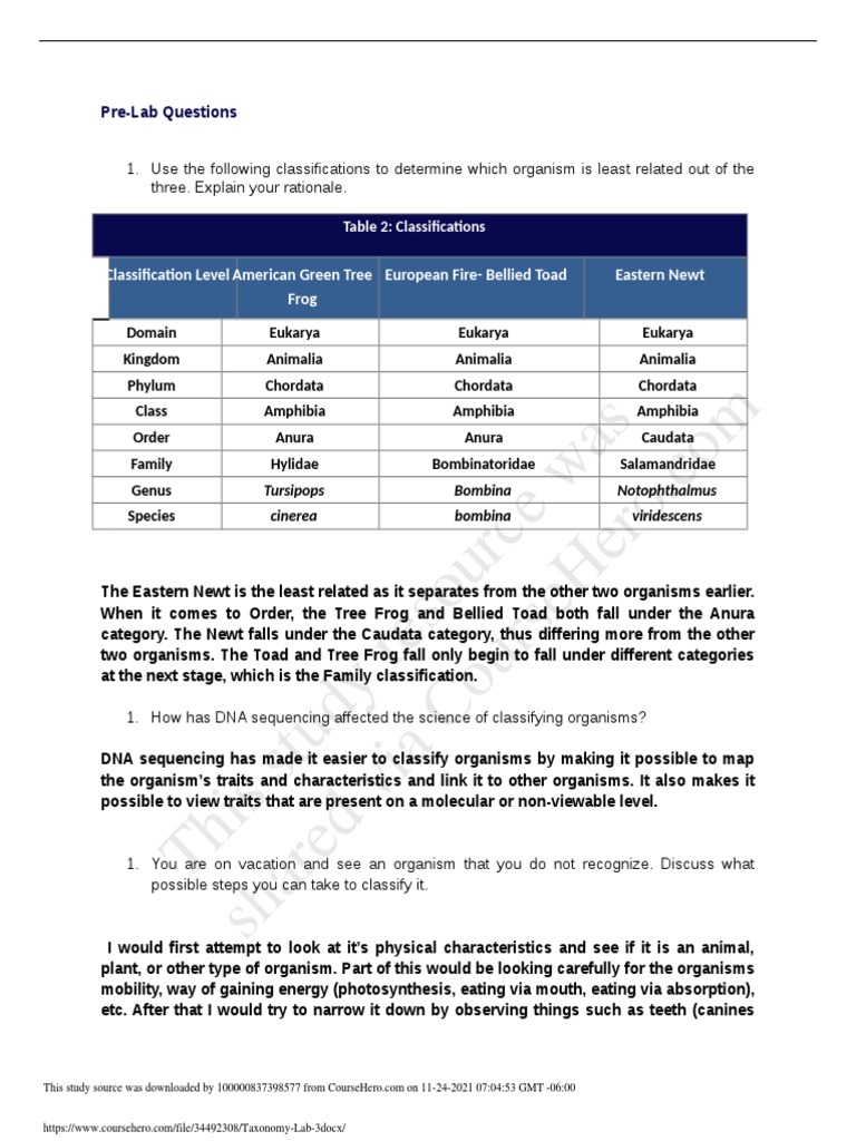 Taxonomy Lab 3 | PDF | Organisms | Taxonomy (Biology)