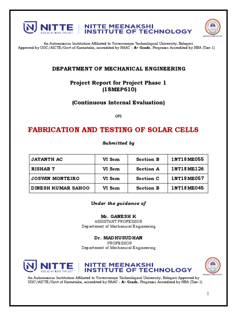 Solar Cell Report Phase 1 Word | PDF | Gallium Arsenide | Solar Cell