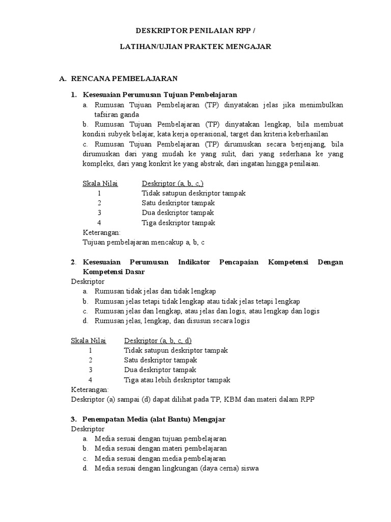 Deskriptor Penilaian RPP | PDF