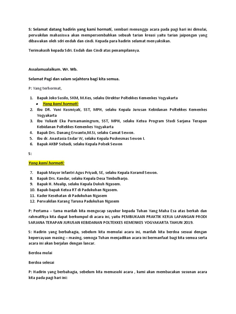 Teks Mc Pembukaan Pkl Pdf