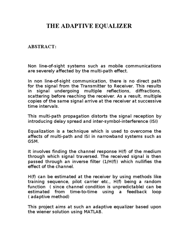 The Adaptive Equalizer: Abstract | Download Free PDF | Equalization ... The Adaptive Equalizer: Abstract | Download Free PDF | Equalization ...