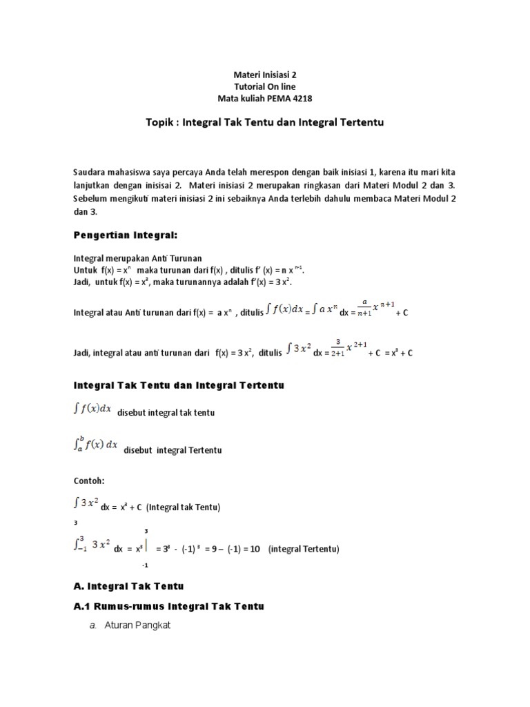 Integral Tak Tentu dan Tertentu | PDF | Metode & Bahan Ajar