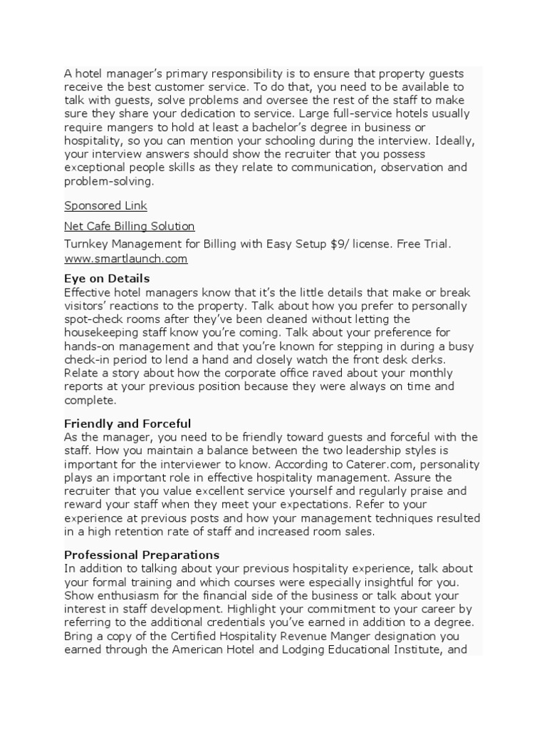A Hotel Manager Interview | PDF | Leadership | Hotel