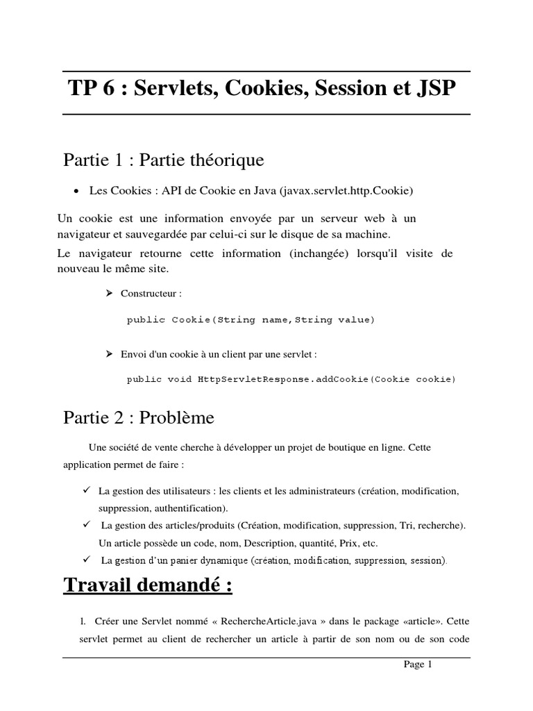 TP6 Servlets Cookies Session JSP | PDF | Cookie (informatique) | Java (Langage de programmation)