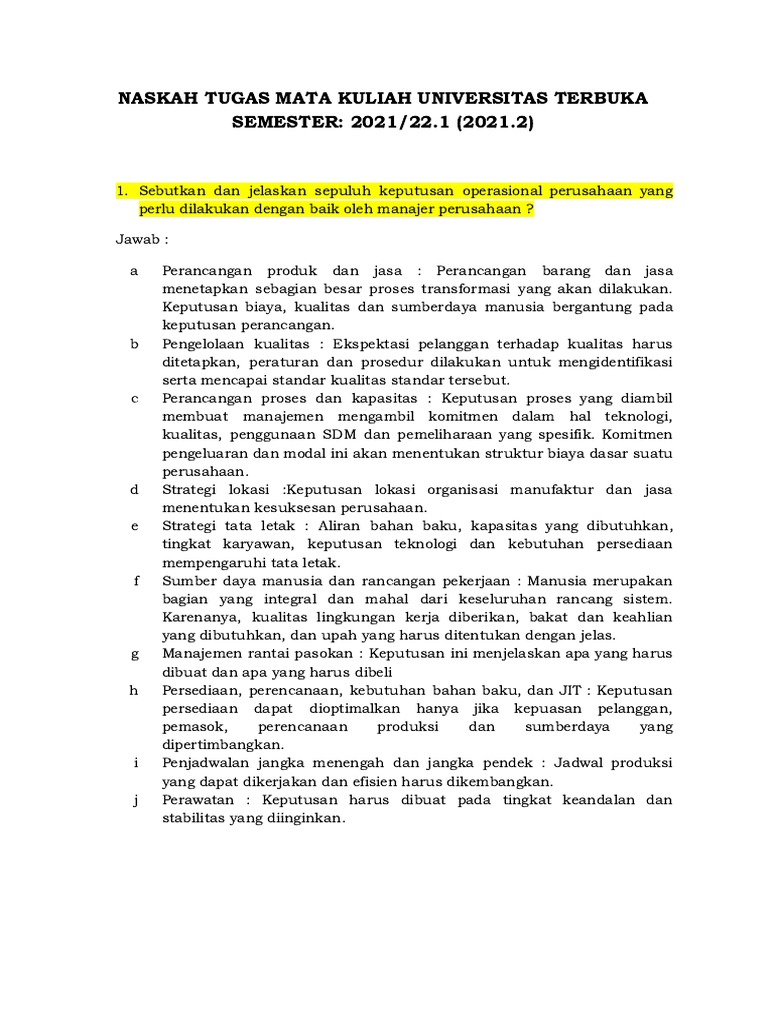 Naskah Tugas Mata Kuliah Universitas Terbuka Semester | PDF