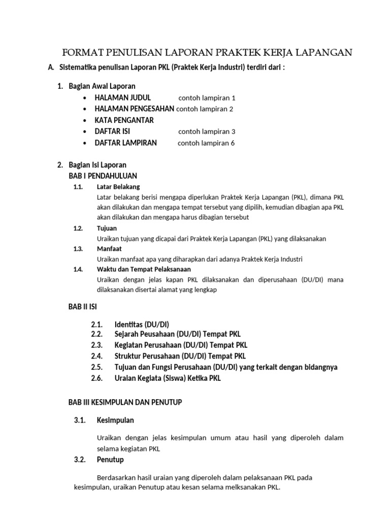 Format Penulisan Laporan PKL | PDF