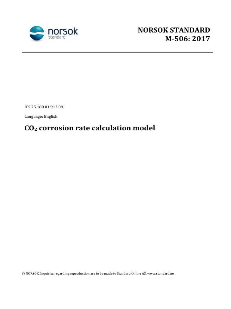 NORSOK M-506 2017 CO2 Corrosion Rate Calculation Model | PDF