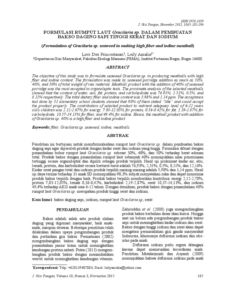 Formulasi Rumput Laut Gracilaria Sp. Dalam Pembuatan Bakso Daging Sapi ...