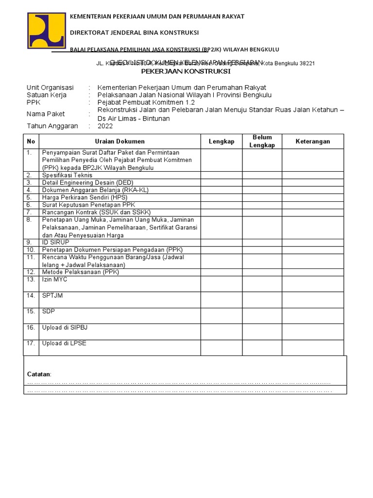 Checklist Dokumen PBJ FISIK Rekon | PDF