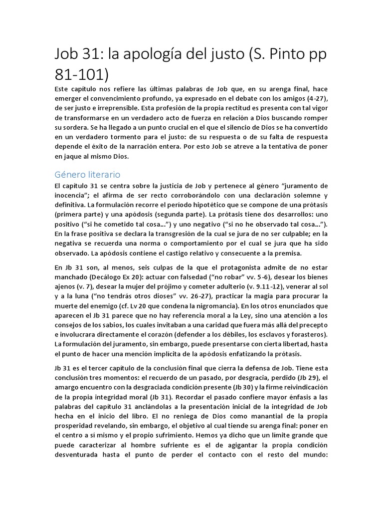Job 31: Defensa de la Justicia Personal | PDF | Libro de trabajo | Pecado
