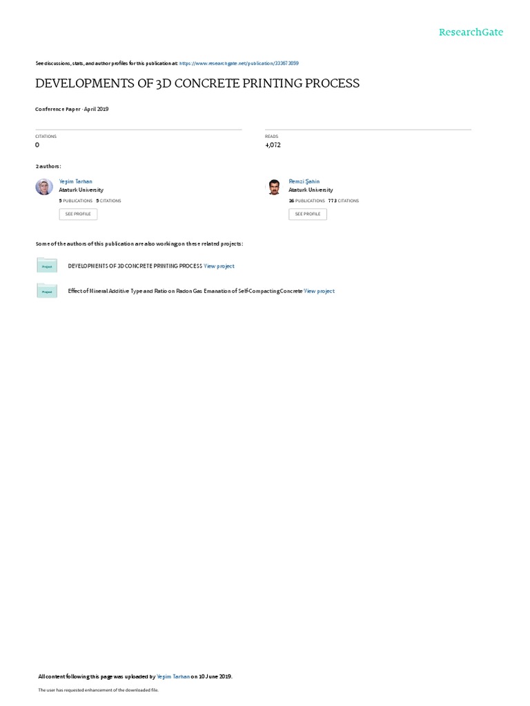 Developments of 3D Concrete Printing Process: April 2019 | PDF | 3 D ...