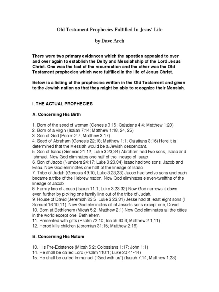 Old Testament Prophecies Fulfilled in Jesus' Life by Dave Arch | PDF ...