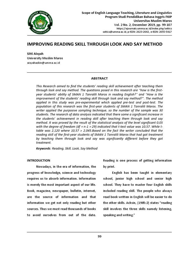 Improving Reading Skill Through Look and Say Method | PDF | Reading ...