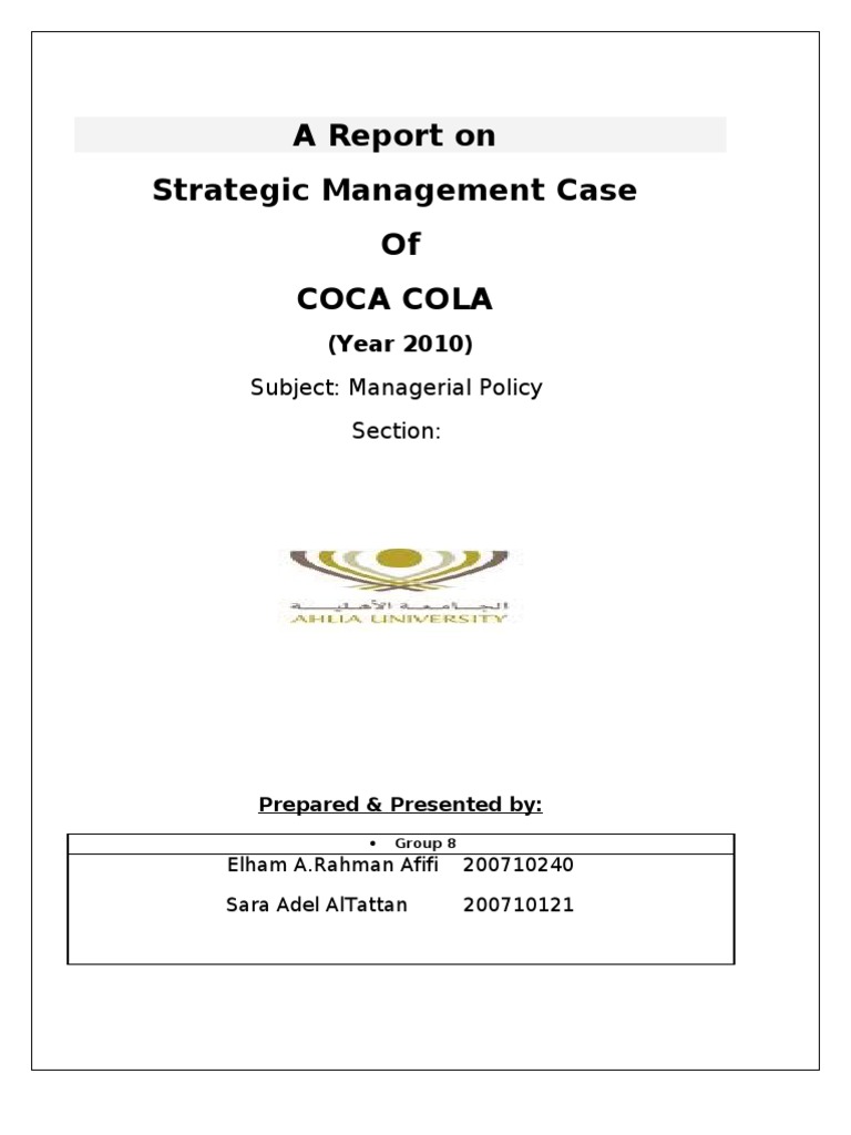 Coca Cola Report On Strategic Management Case 2007 | PDF | Coca Cola ...
