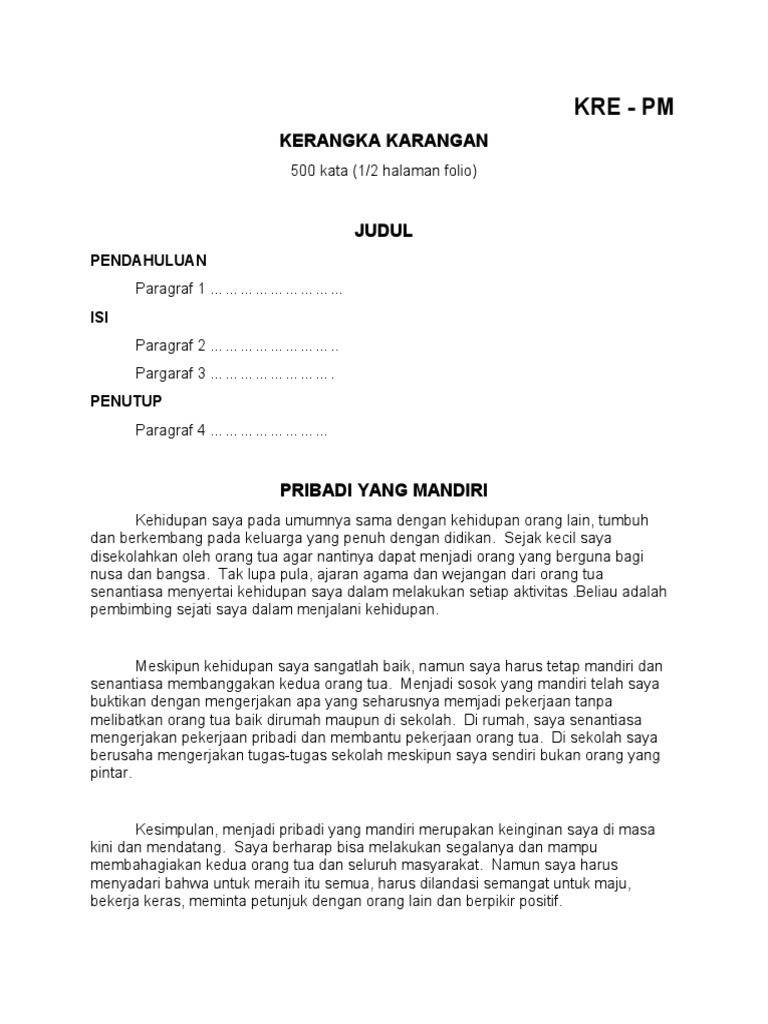 Karangan - Essay Pribadi Mandiri | PDF