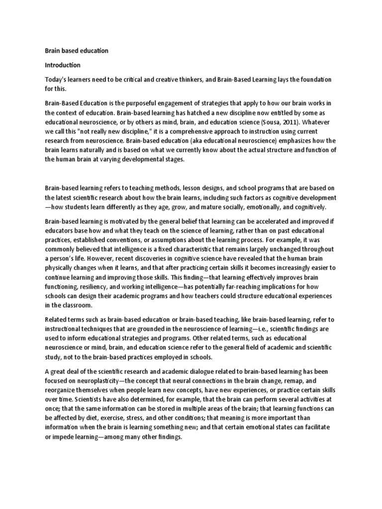 Brain Based Education | PDF | Learning | Teachers