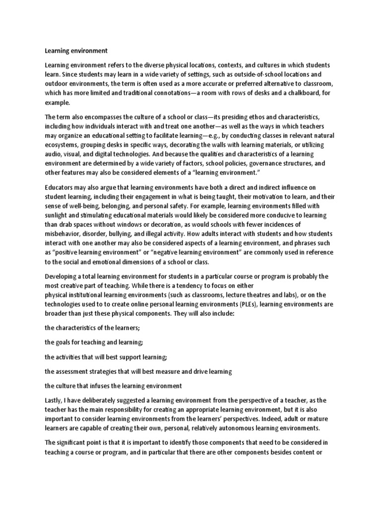 Learning Environment | PDF | Learning | Classroom