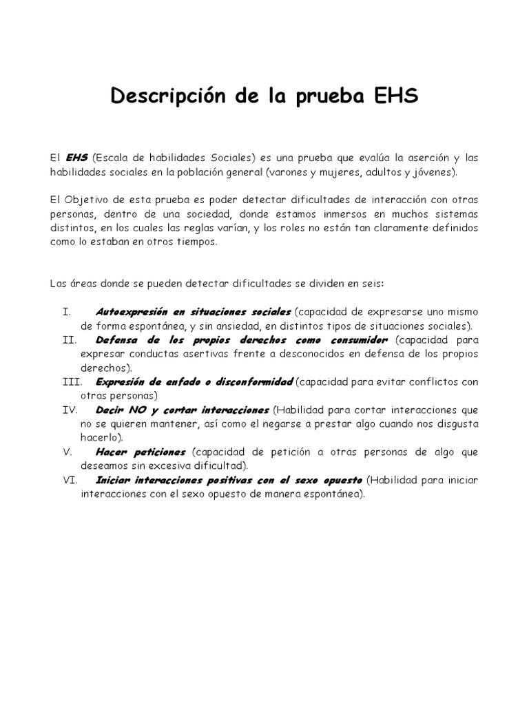 EHS Descripción de La Prueba | PDF