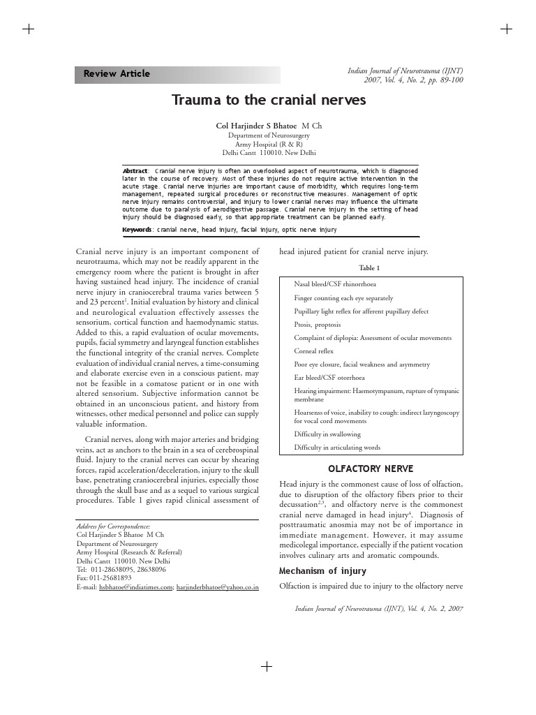 Cranial Nerve Injury | PDF | Human Anatomy | Nervous System
