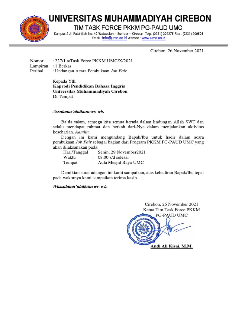 Surat Undangan Kaprodi PBI | PDF