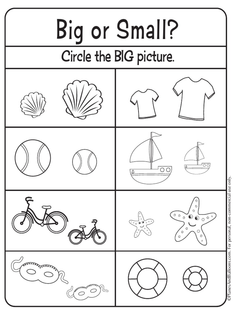 Big and Small Worksheets Preschool | PDF