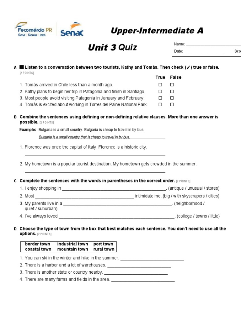 Passages 1A - Quiz 3 | PDF | Tourism