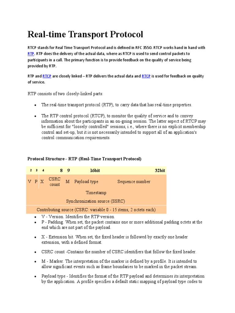 Real Time Transport Protocol | PDF | Telecommunications | Internet ...