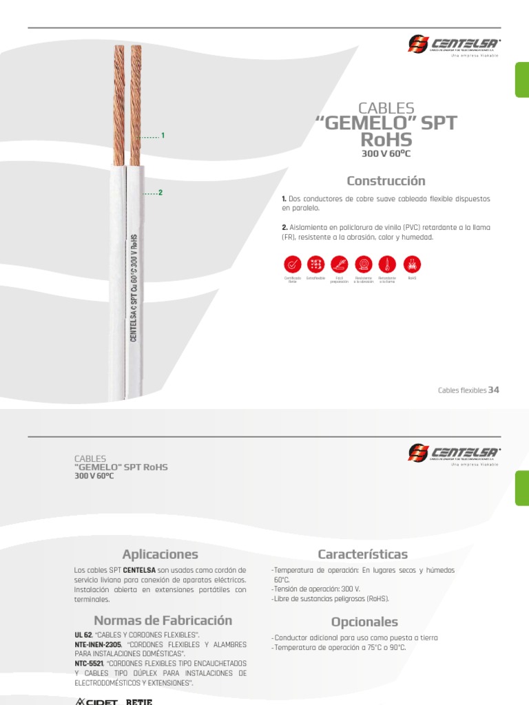 Cable Gemelo | PDF | Cantidades fisicas | Materiales