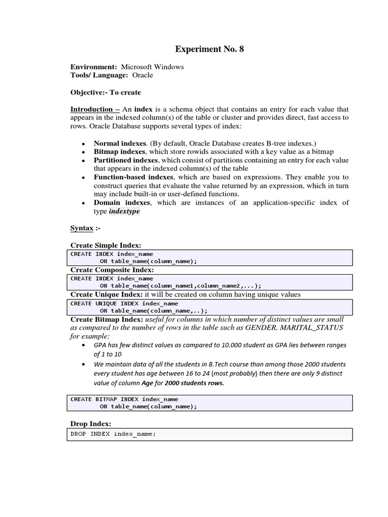 (CSE3083) Lab Practical Assignment #8 | PDF | Database Index | Data Management Software