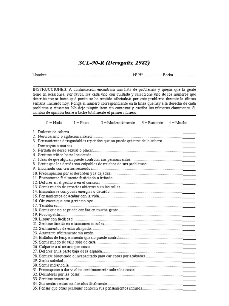TEST-SCL-90-R - Cuestionario | PDF