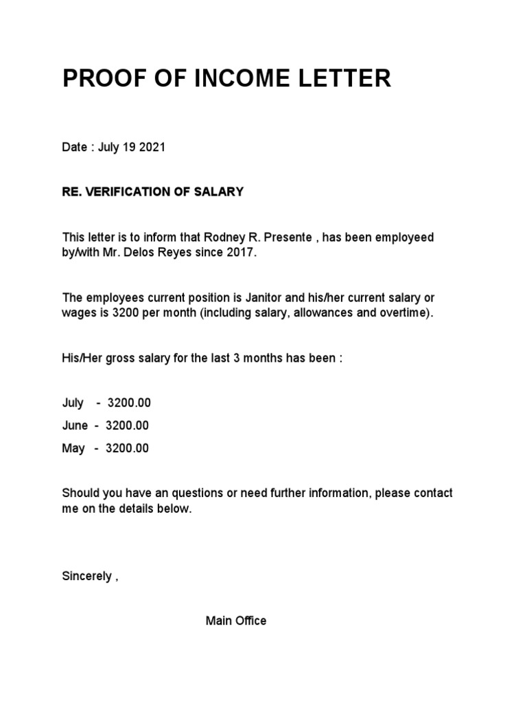 Proof of Income Letter | PDF