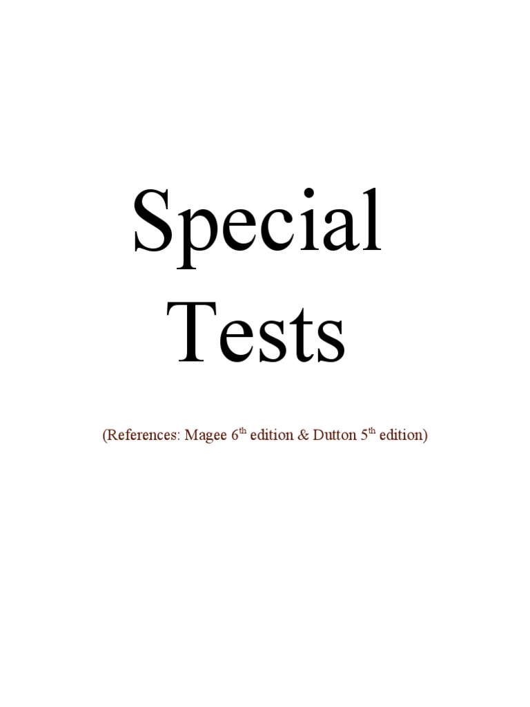 Special Tests (Incomplete) | PDF | Elbow | Shoulder