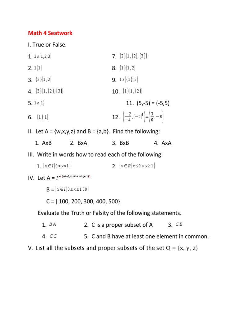 Seatwork-Language of Sets | PDF