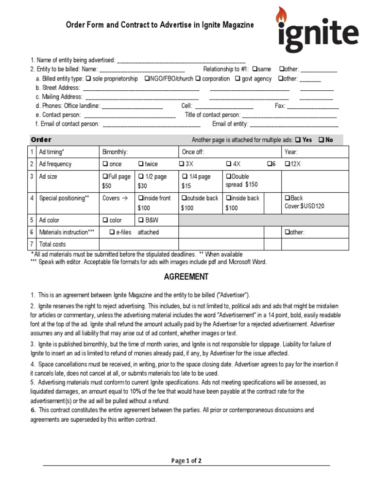 Magazine Advertising Contract Template | PDF | Advertising | Liquidated ...