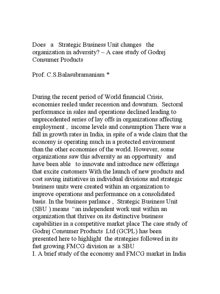 Godrej SBU - A Case Study | PDF | Mergers And Acquisitions | Recession