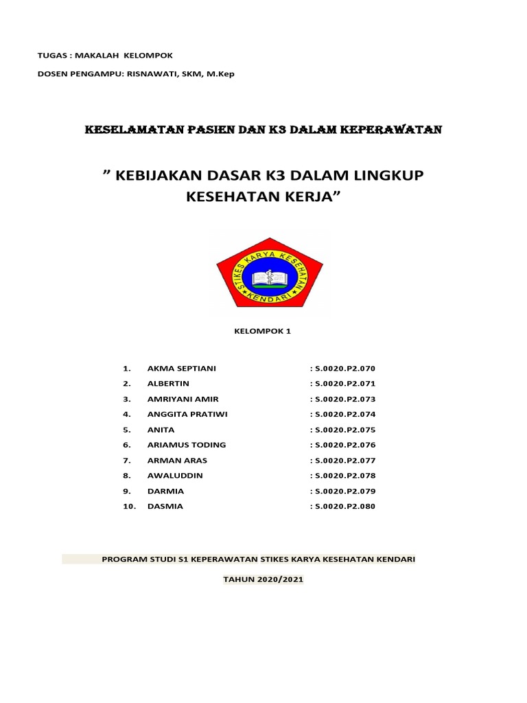 Kelompok 1 KESELAMATAN PASIEN DAN K3 DALAM KEPERAWATAN (IBU RISNA) | PDF
