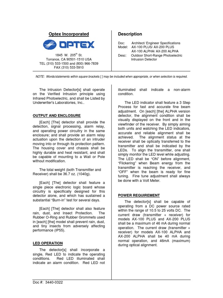 Optex Incorporated Description: Output and Enclosure | PDF | Sensor | Relay