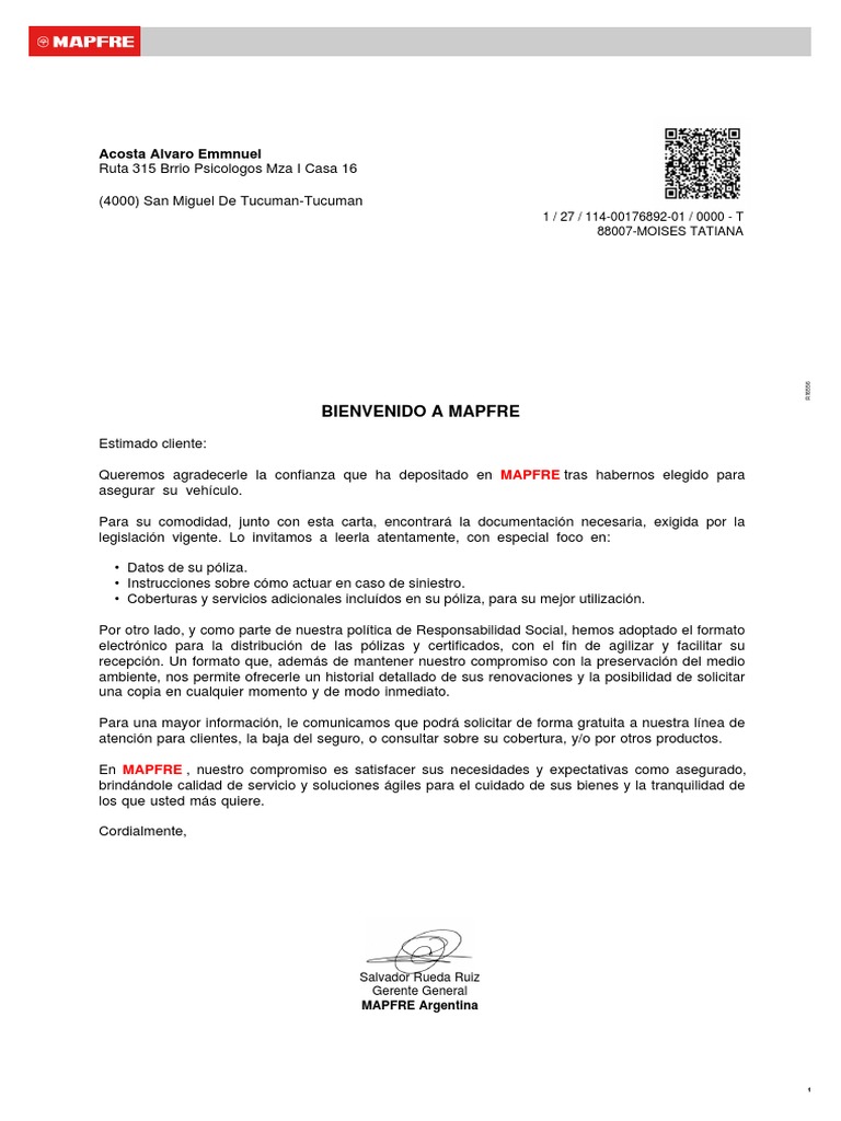 MAPFRE Póliza 17689227 | PDF | Póliza de seguros | Seguro