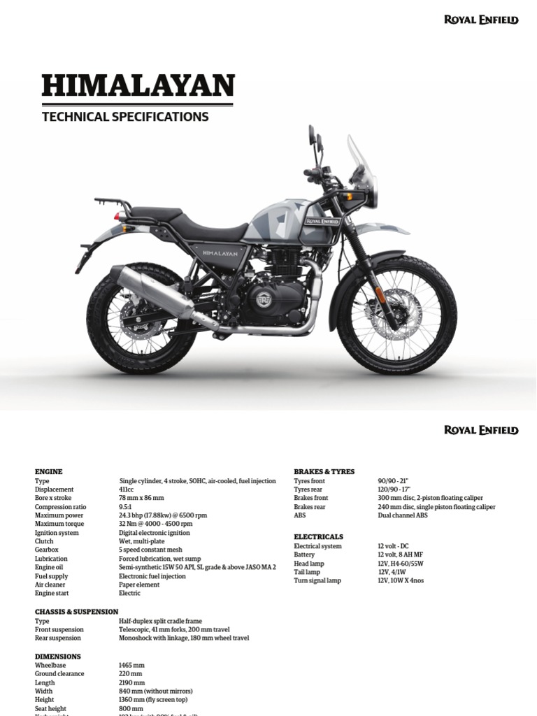 Himalayan: Technical Specifications | PDF | Clutch | Engines