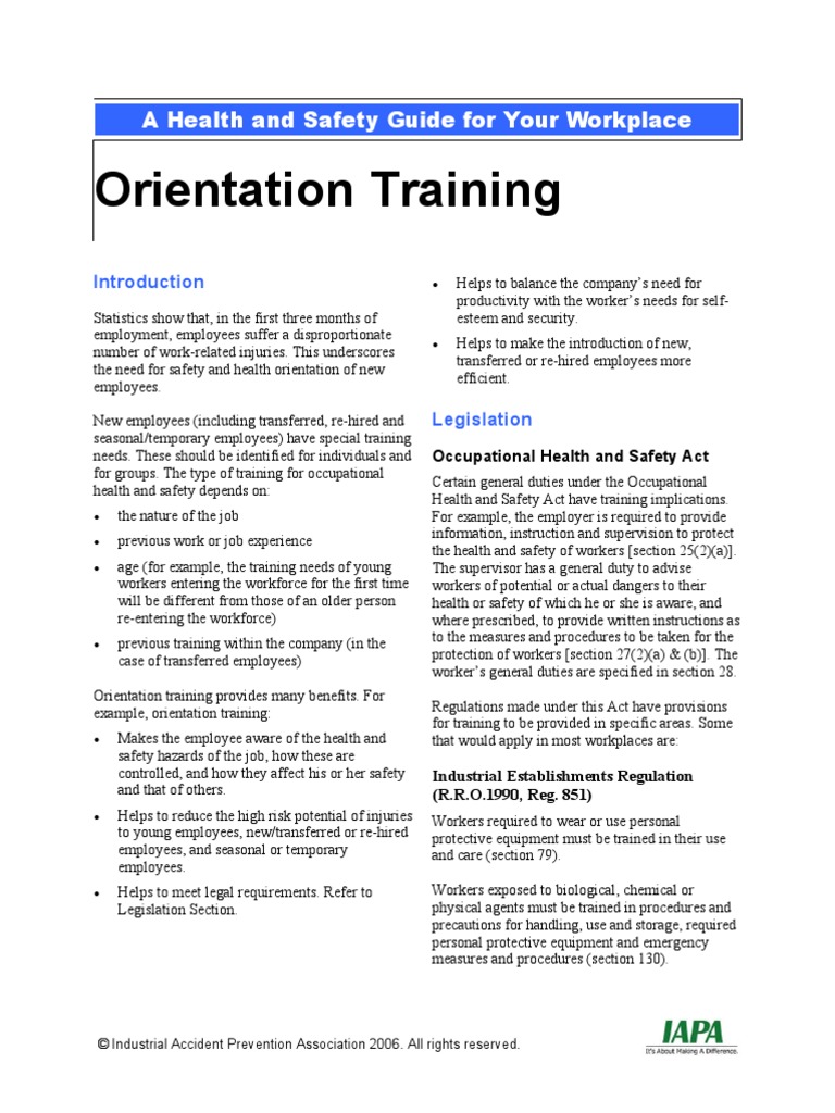 Orientation Training: A Health and Safety Guide For Your Workplace ...