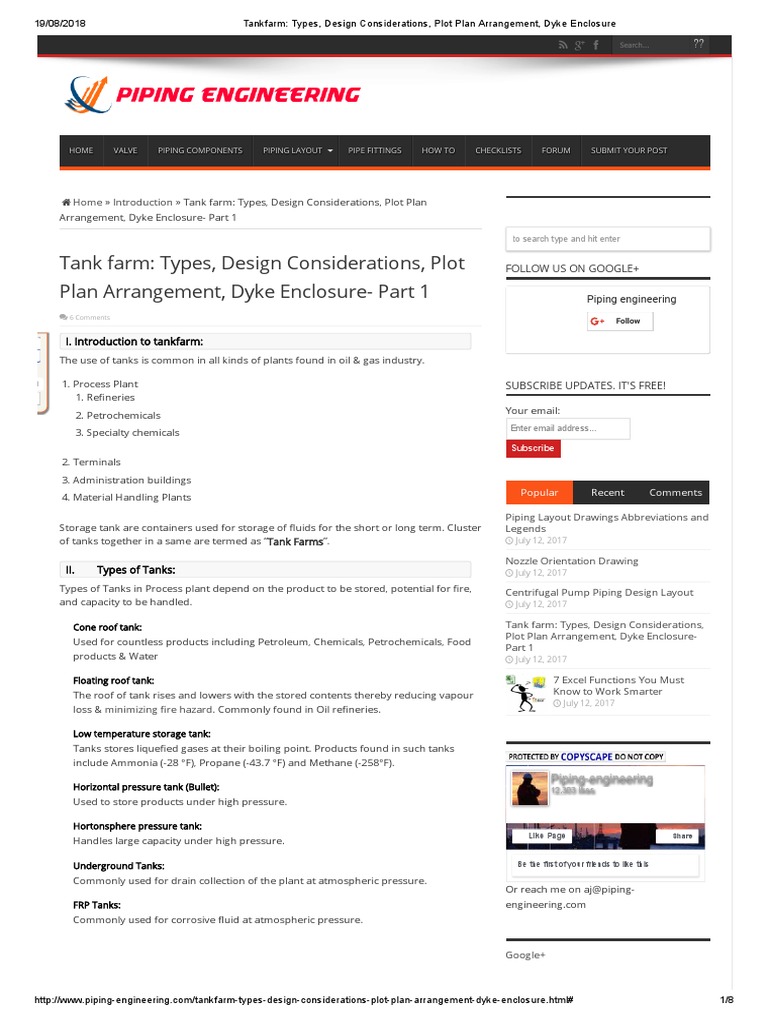 Tankfarm - Types, Design Considerations, Plot Plan Arrangement, Dyke ...