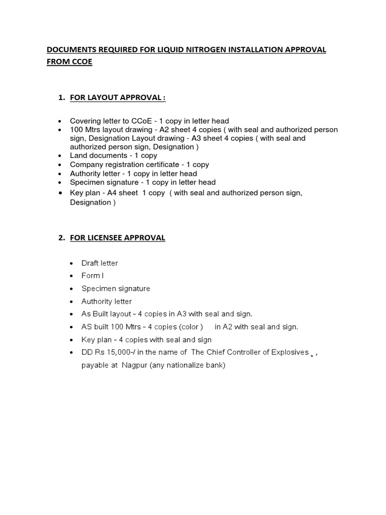 Documents Required For N2 CCOE Approval | PDF | Finance & Money Management