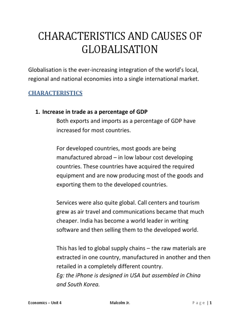 Characteristics and Causes of Globalisation | PDF | Taxes | Foreign ...