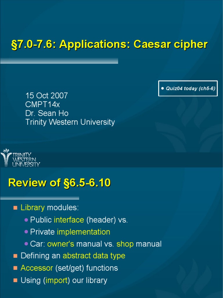 7.0-7.6: Applications: Caesar Cipher | PDF | Cipher | String (Computer ...